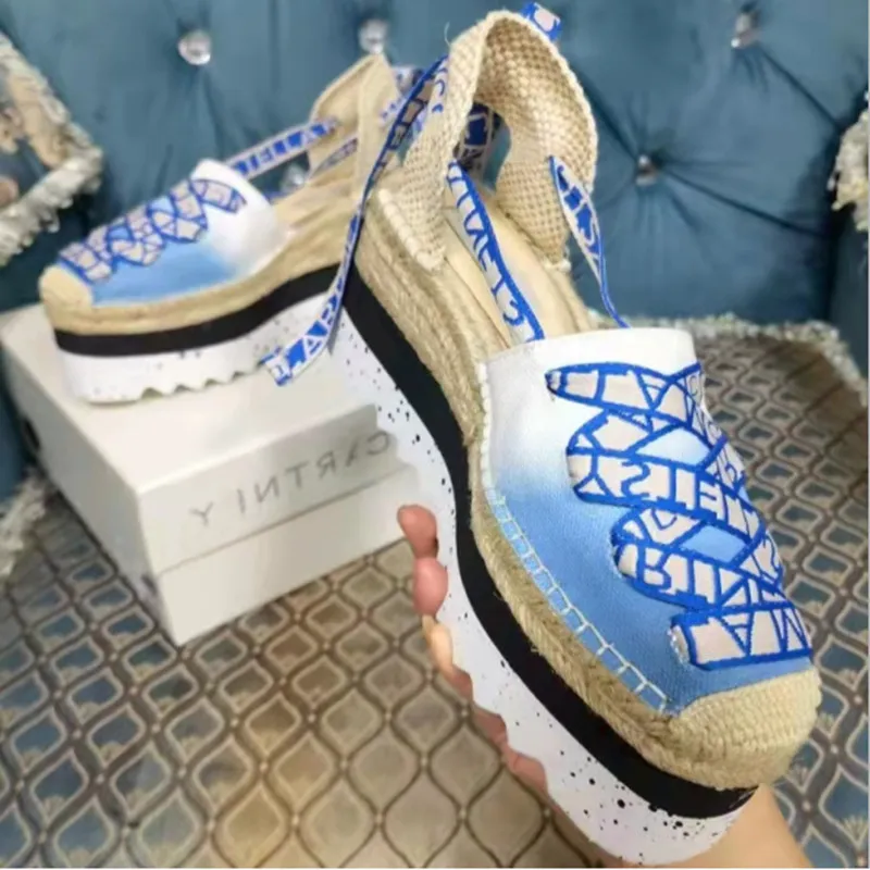 Luxury Handmade Canvas Platform Nude Wedge Sandals For Women Strapless ...