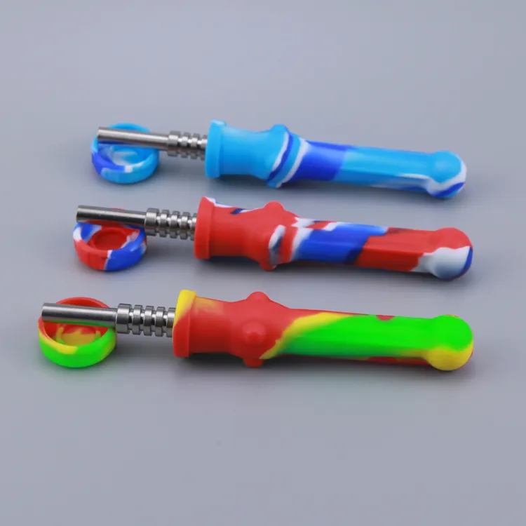 Silicone Pipes NC With Stainless Steel Tip Portable Dab Straw Oil Rig, Unbreakable Smoking Pipe ...
