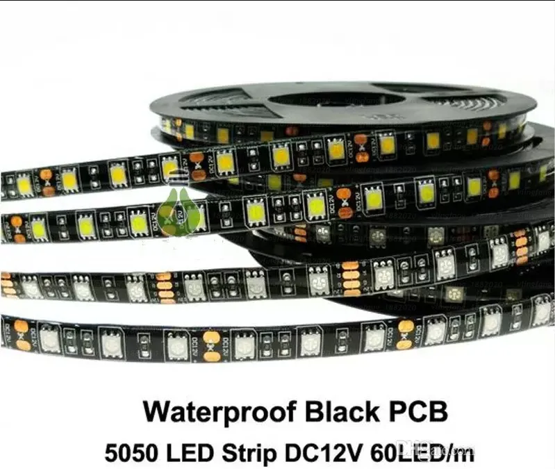 Flexible LED Strip Lights Black PCB, Waterproof, DC12V 5M 300 LED ...