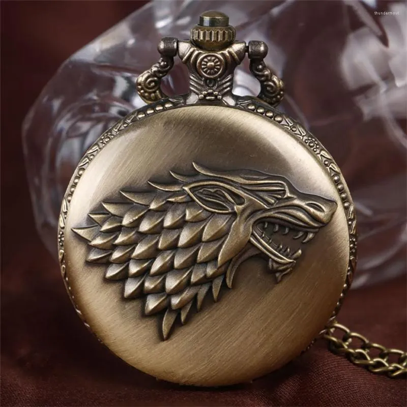 Steampunk Wolf Pocket Watch Necklace Pendant Ice Wolf/Dragon Quartz ...