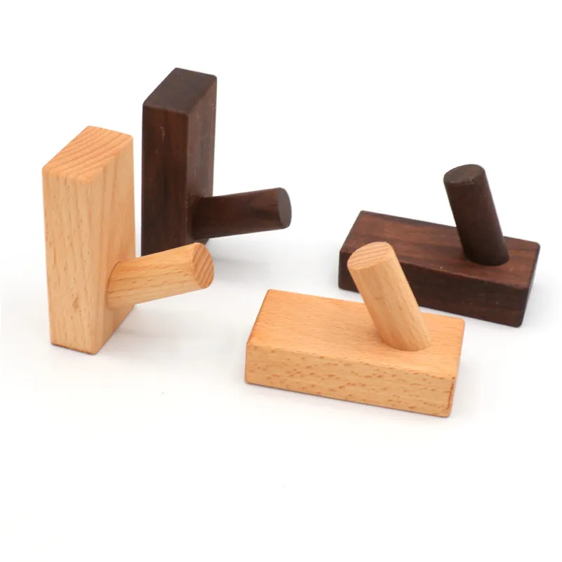 Wood Wall Hooks Natural Finish Solid Wood Coat Hooks, Decorative Wall ...