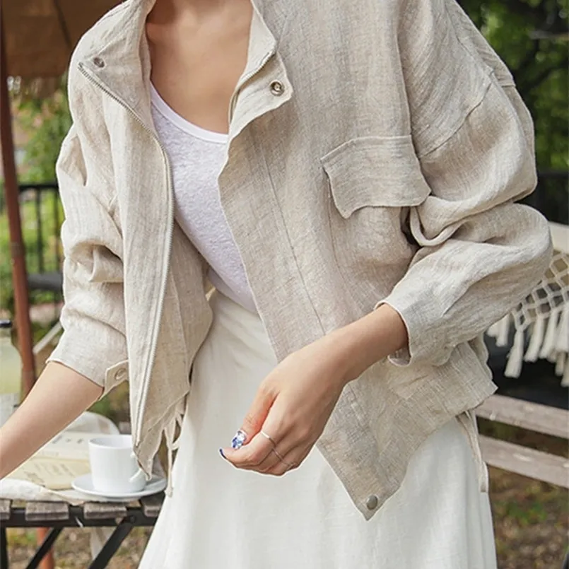 Women s Woven Zipper Closure Jacket with Button-Up Collar Casual Bat ...