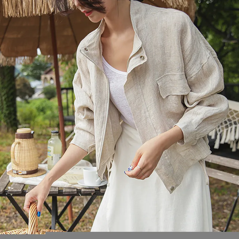 Women s Woven Zipper Closure Jacket with Button-Up Collar Casual Bat ...