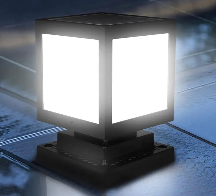 LED Solar Garden Lights Column Headlight Powered Pillar Lamp Outdoor ...