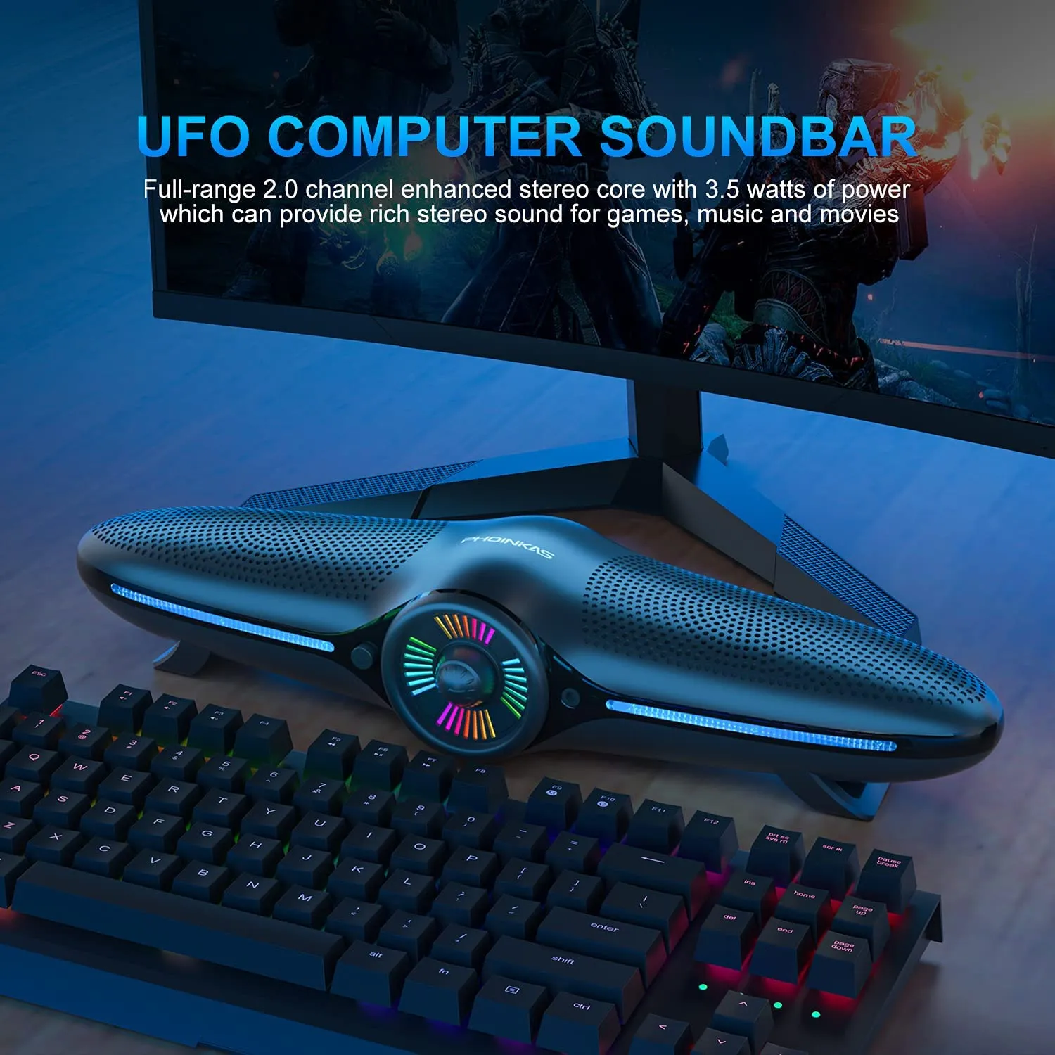 PC Gaming Speakers Desktop Soundbar For Computer Laptop Tablets Stereo ...