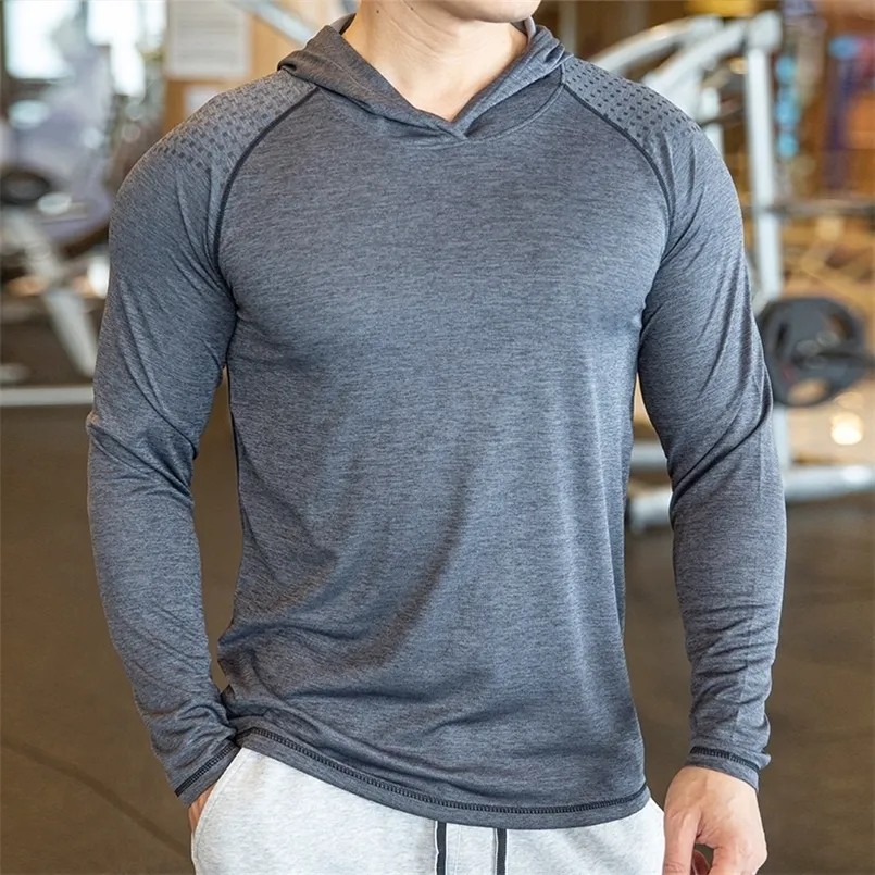 Men's Long Sleeve Hooded T-Shirt Quick Dry Breathable Running Training ...