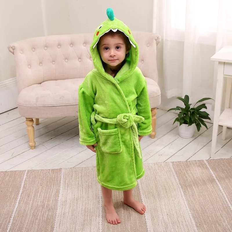 Kids Dinosaur Hooded Robe - Plush Flannel Fleece Bathrobe, Warm ...