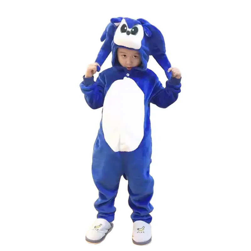 Kids Flannel Full Body Pajama Set Blue Cartoon Anime Sleepwear Suit For ...
