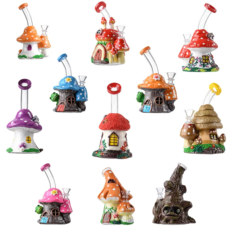 Mushroom Hookahs Vidrio 3D Hecho A Mano Agua Bong 14 Mm Cabezal De Ducha Perc Percolador Dab ...