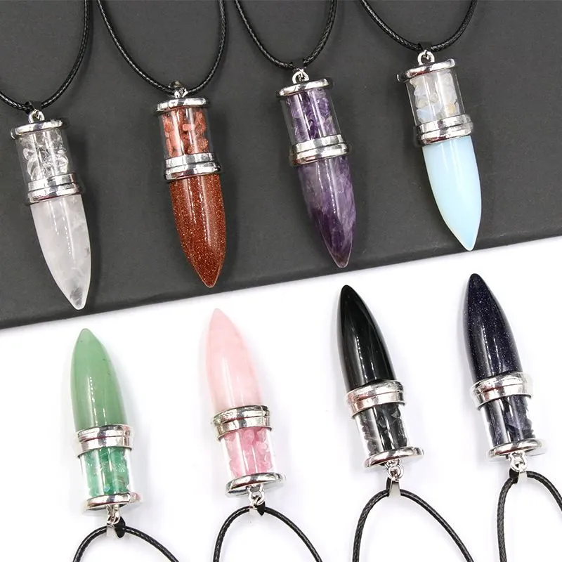 Natural Stone Bullet Healing Crystal Necklace For Women And Men Gravel ...