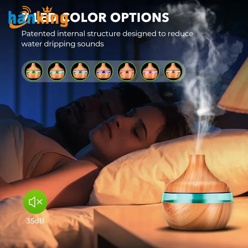 300ML USB Aroma Diffuser Humidifier: Ultrasonic Cool Mist, Wood Grain, 7 LED Lights - Perfect ...