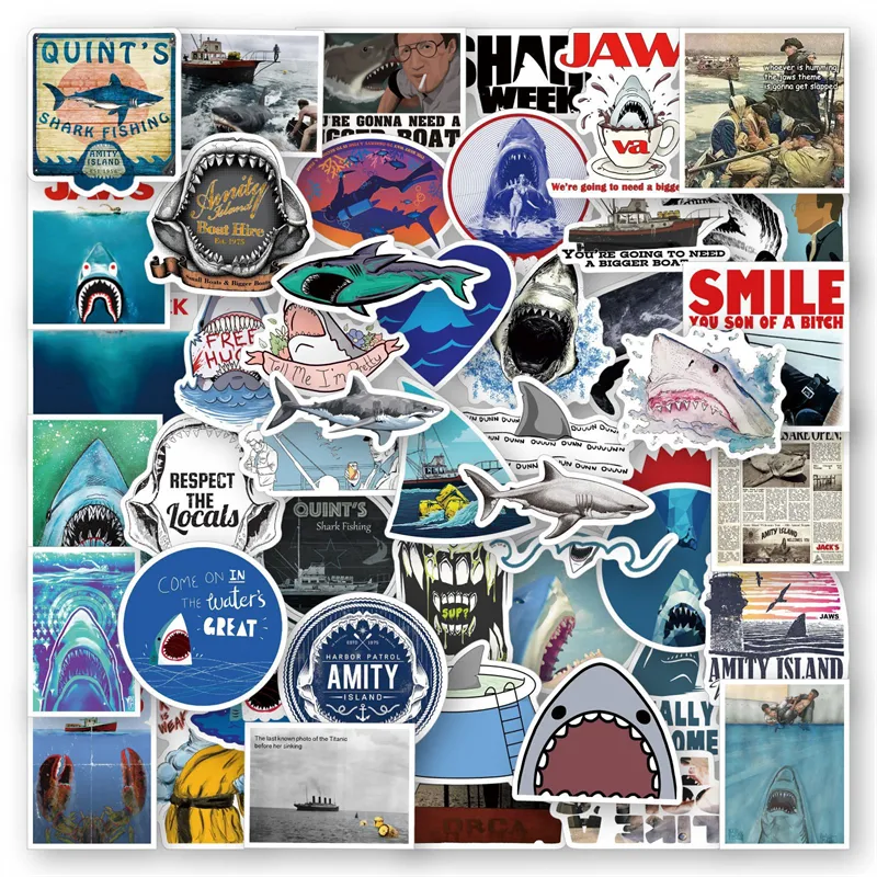 JAWS Shark Stickers Set Horror Movie Waterproof Vinyl Decals For Laptop ...