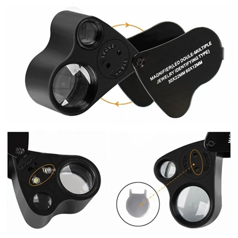 30x Magnifying Glass With LED Light, Handheld Pocket Magnifier, Dual ...