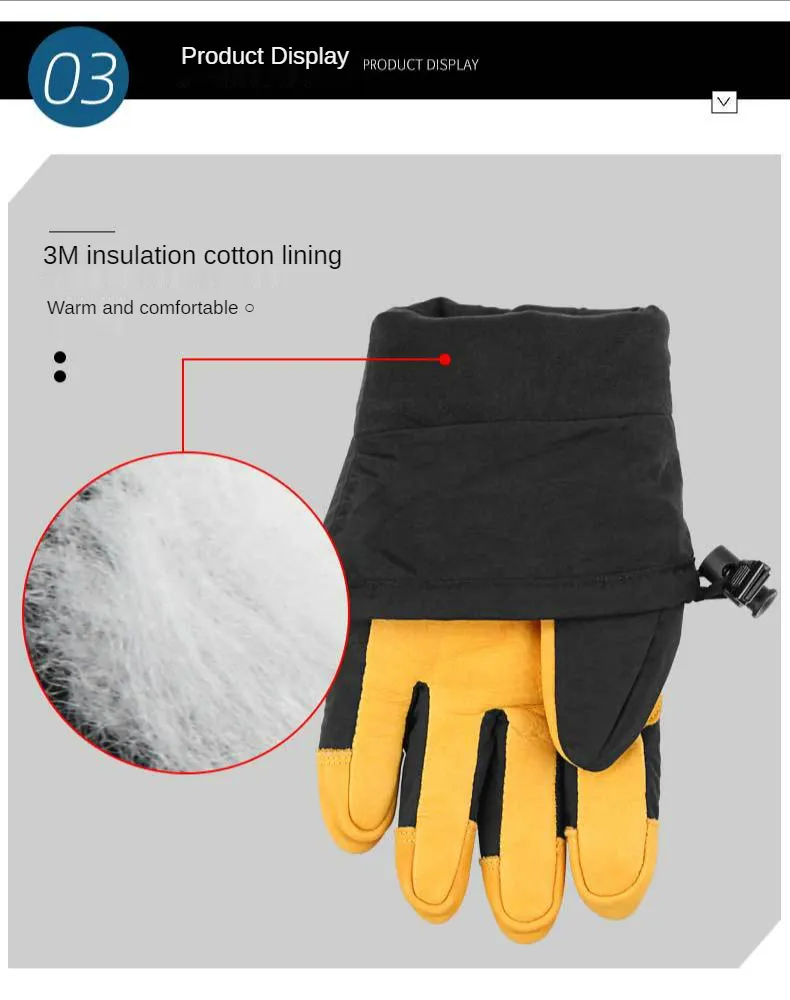 Cowhide Leather Ski Gloves Winter Mittens for Men and Women, Windproof ...