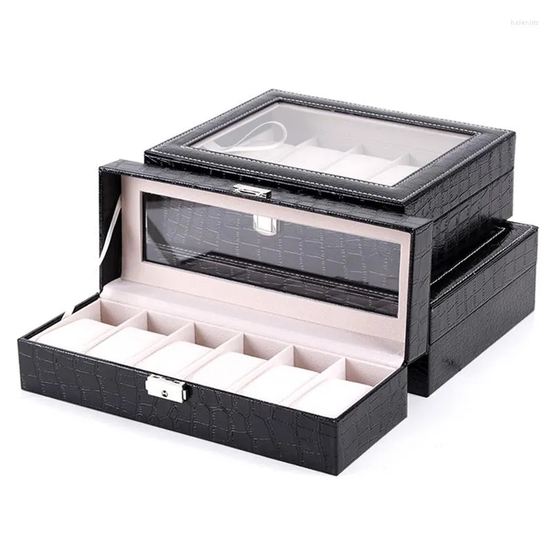 2022 Crocodile Design PU Leather storage box for watches with Lock ...