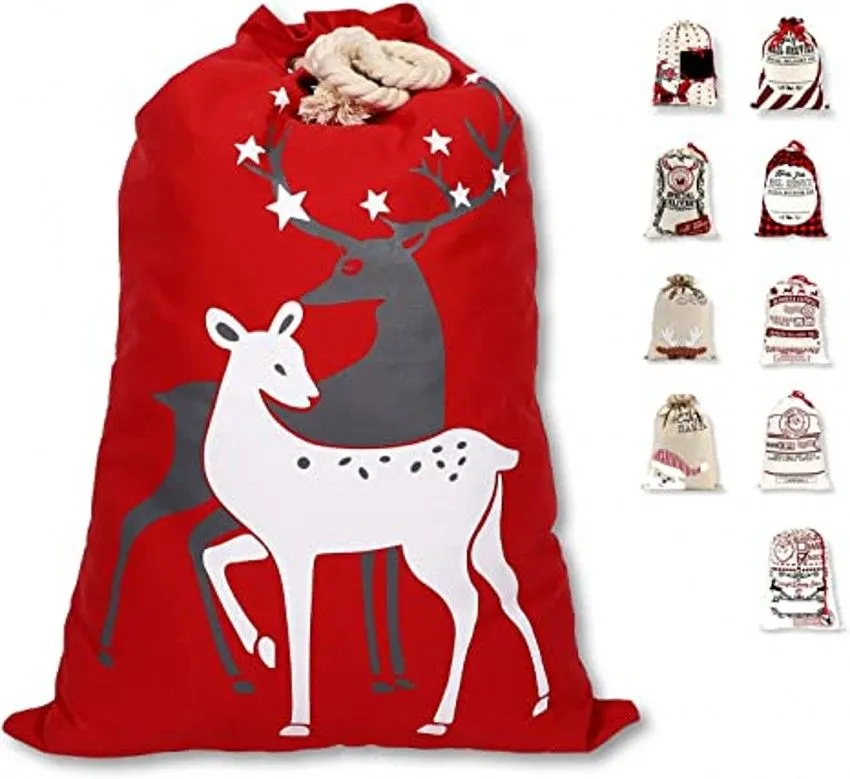 Christmas Decorations Gift Bags Organic Heavy Canvas Santa Sack ...