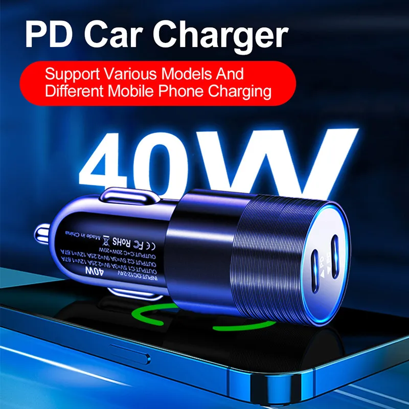 Metal Alloy 40W Dual USB Type C Car Chargers Fast Charging Power ...