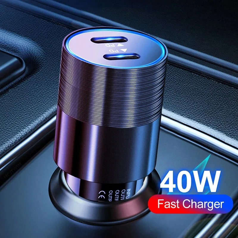 Metal Alloy 40W Dual USB Type C Car Chargers Fast Charging Power ...