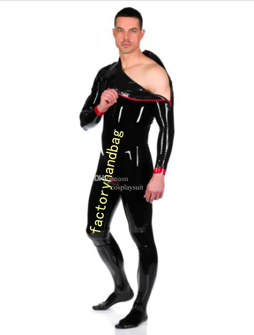Men's Contrast Shoulder Zip Man In Latex Catsuit Wetlook PVC Faux ...