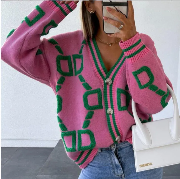 Vintage GGity Knitted Women's Pink V Neck Sweater Long Sleeve Pink ...