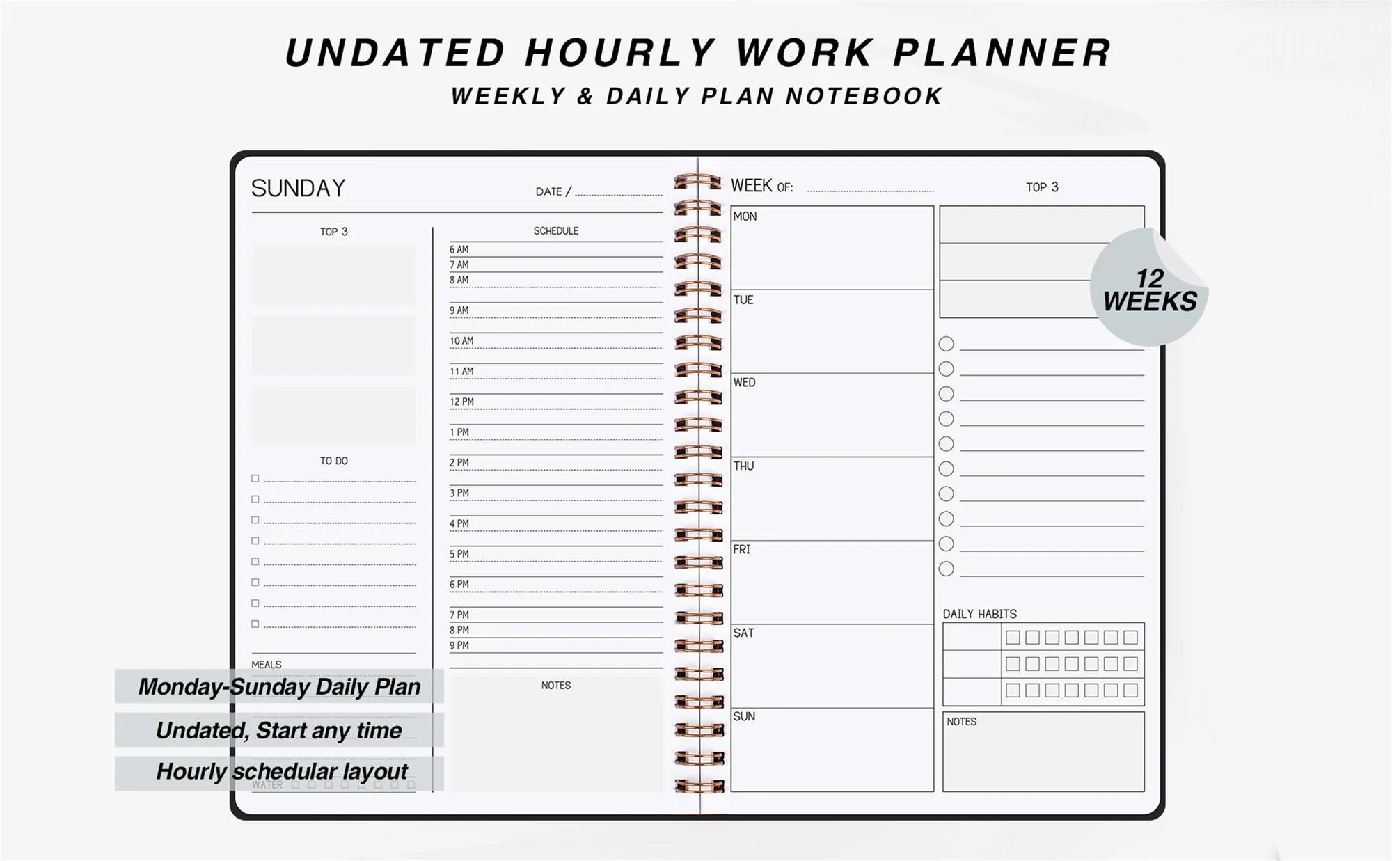 Wholesale Undated Daily & Weekly Planner Notebook | Hourly Schedule, To ...