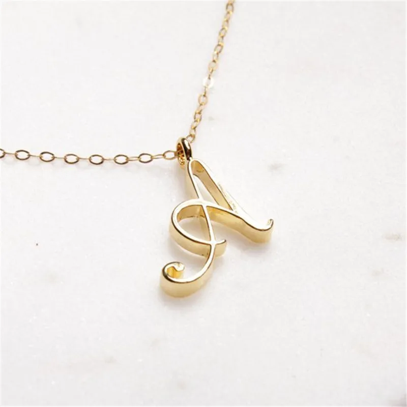 Cursive Initial Alphabet Capital Letter Necklace Stainless Steel Swirl ...