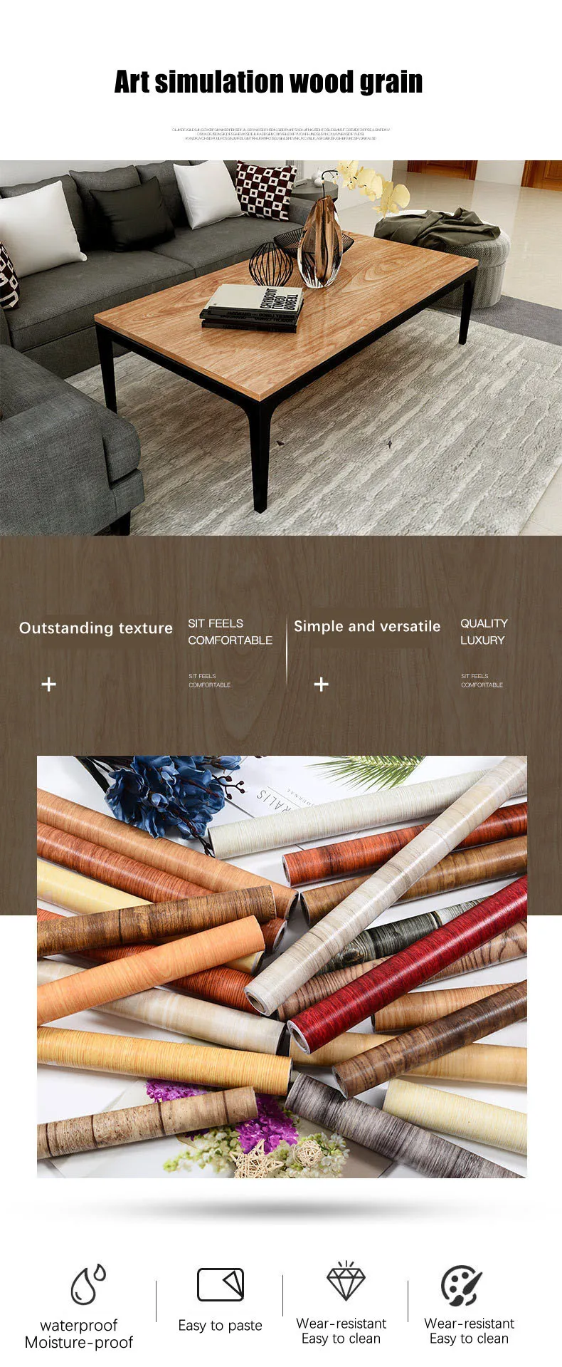 Wallpapers 5M 10M Wood Grain Home Decor Furniture Waterproof Vinyl Wall ...