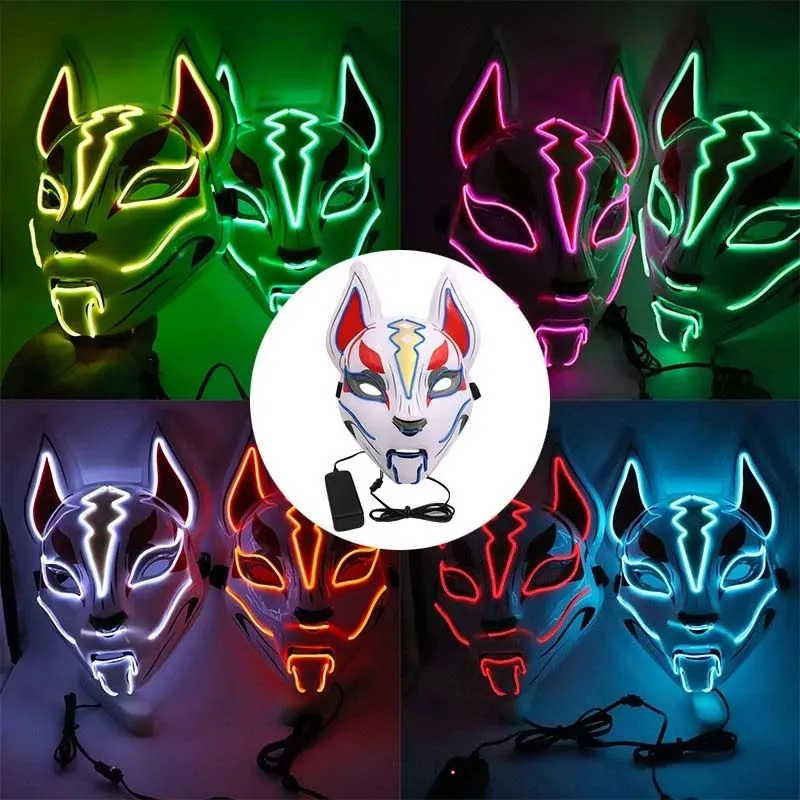 LED Japanese Anime Demon Slayer Makomo Fox Mask Glowing Party Supplies ...