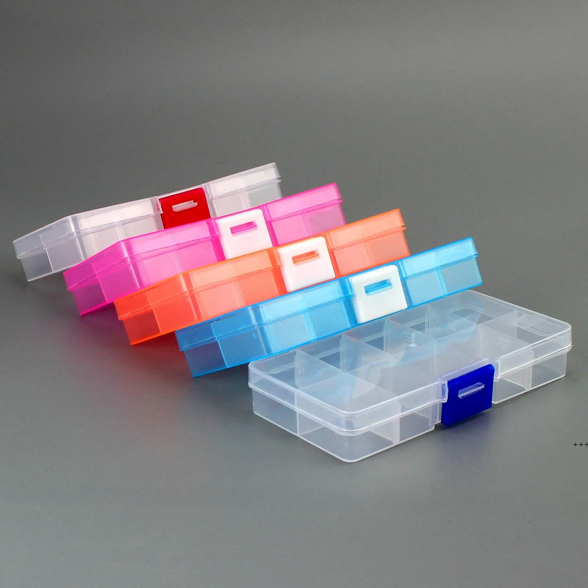 10 Grids Grid Plastic Transparent Plastic Jewellery Box Movable ...