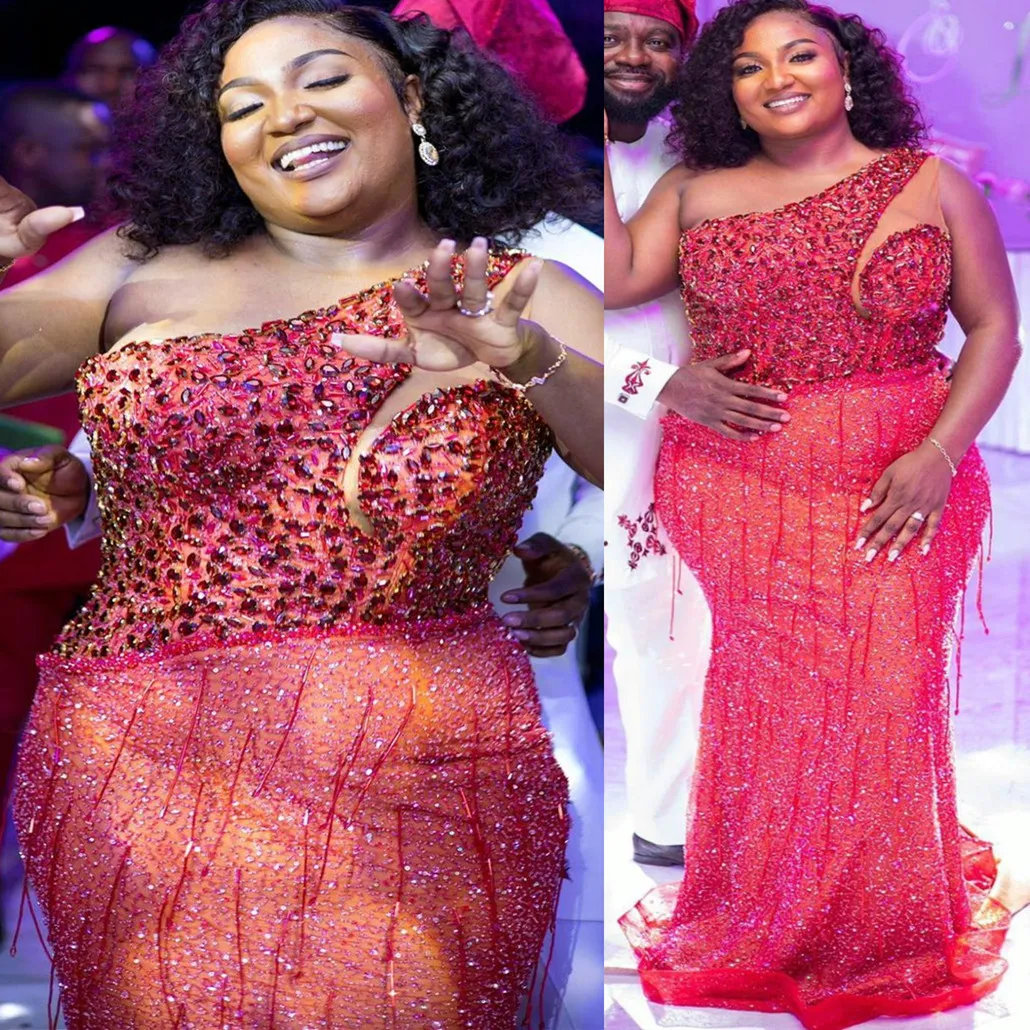 Red Beaded Mermaid Rhinestone Prom Dress With Crystals 2022 Arabic Aso Ebi For Evening Formal ...