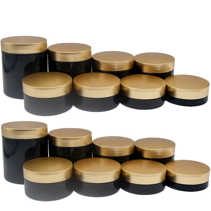 Glossy Black Cosmetic Jars - 30ml to 250ml Empty Containers with Gold ...