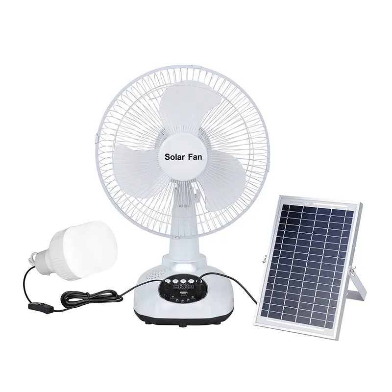 12W Solar Desk Fan with Rechargeable LED Lamp and Music Player, 3-Speed ...