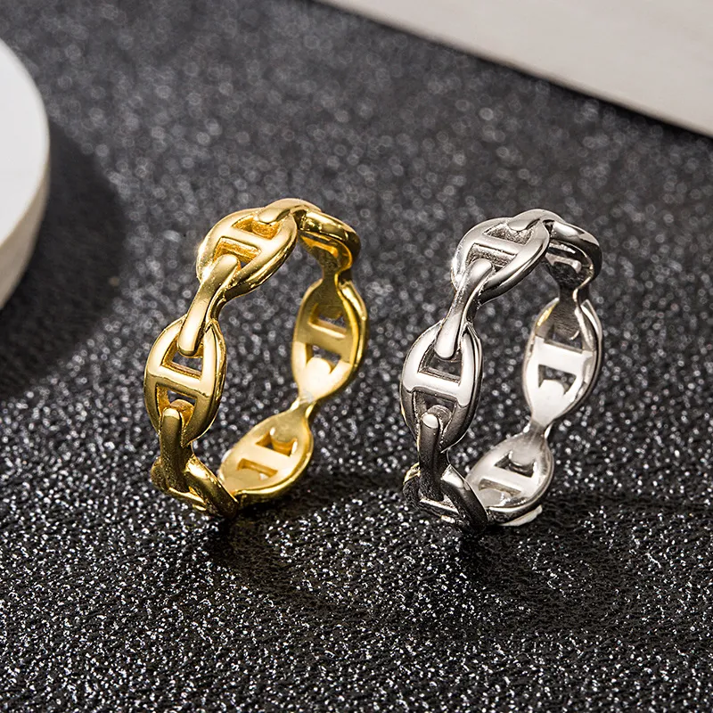 Geometric Pattern Silver Chain Ring Sterling Silver Square Chain ...