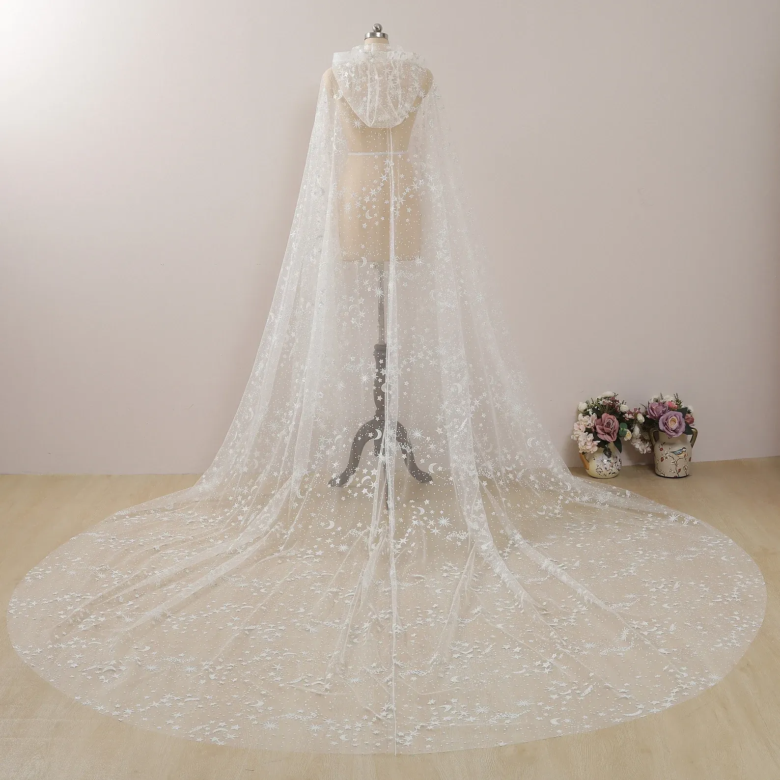 Capas Nupciales Silver Starry Celestial Wedded Wedding Velo Con Capucha ...