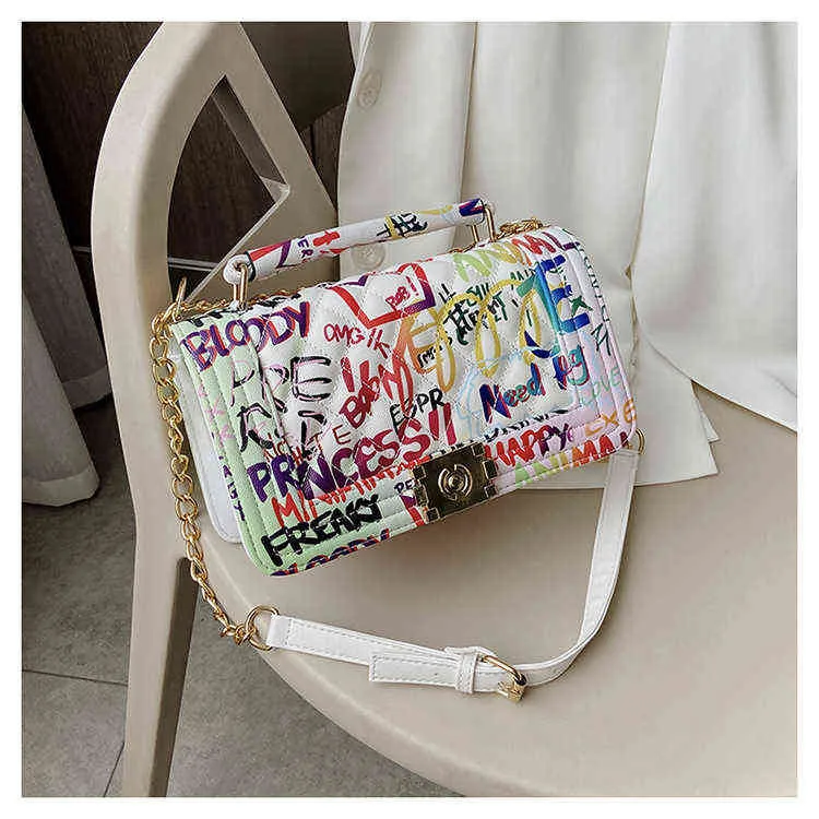 Chic Graffiti Small Square Handbag: Rhombus Chain Messenger Bag, Summer ...