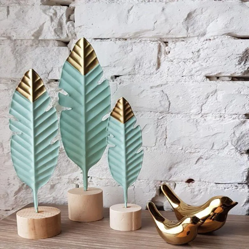 Modern Feather Wooden Decorations Simple Miniature Figurines For Living ...