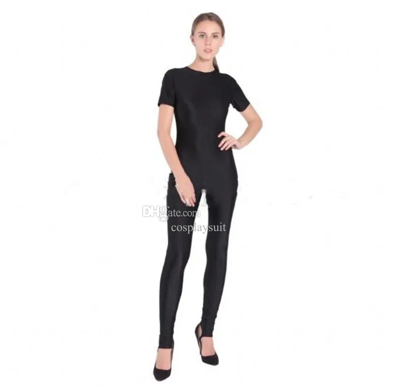 Sexy Womens Catsuit Costumes Short Sleeve Back Zipper Solid Color Lycar ...