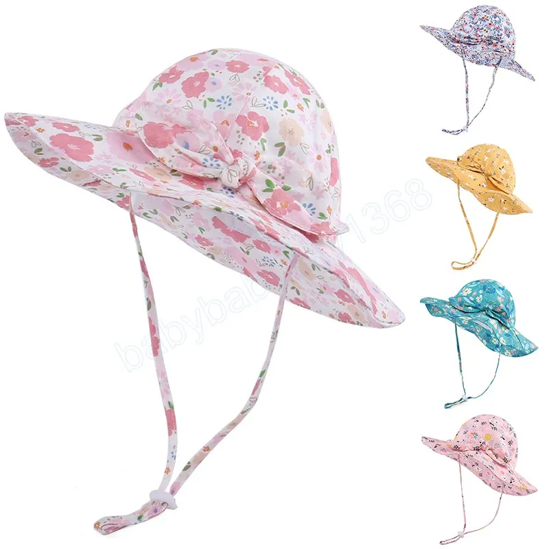 Floral Baby Girl Bucket Hat with Sweet Bowknot, Big Brim, Anti-UV ...
