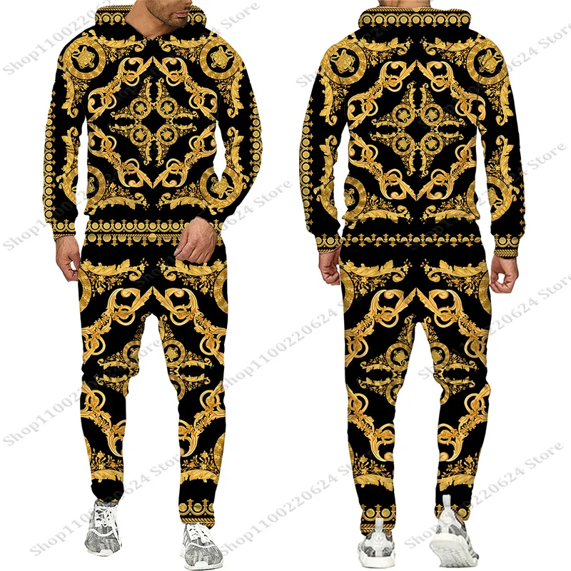 Golden Pattern Chain 3D Printed Mens Tracksuit Hoodie Pants Set ...