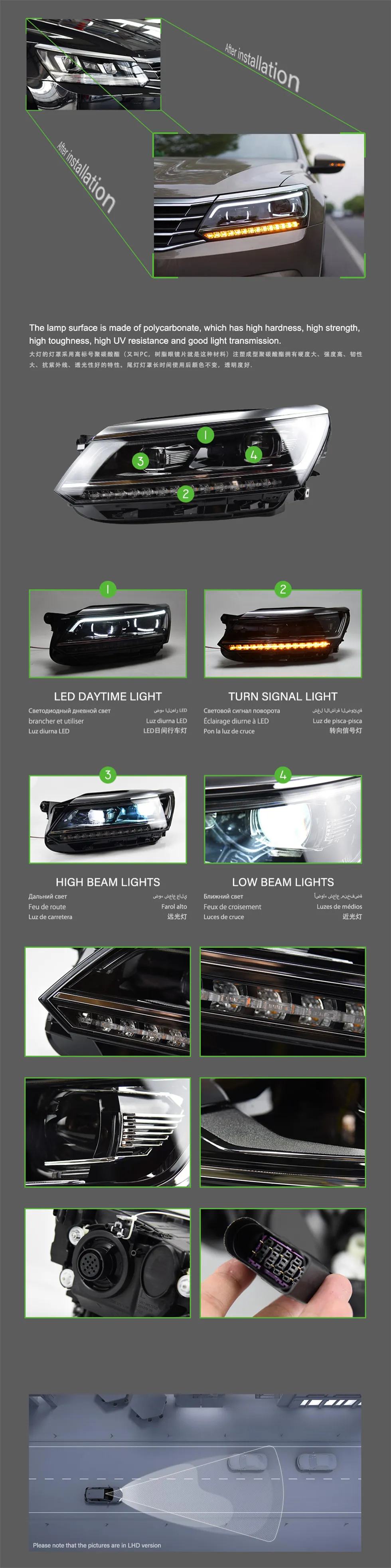 Passat B8 LED Headlights - Dynamic Turn Signals, High/Low Beam, 2016 ...