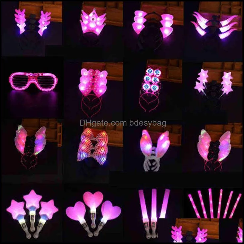 Pink Flower Heart Wreath Pink Led Stick Star Crown Horn Ear Headband ...