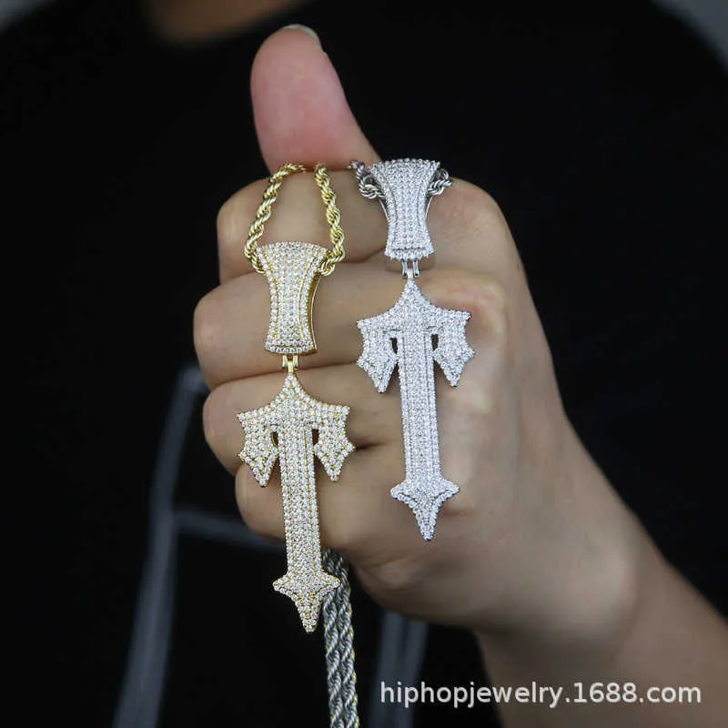 New Hip Hop Trapstar Cross Anhänger Eingelegtes Zirkon Pop Rap Style ...