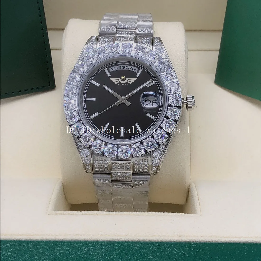 Luxury Diamond Watch: 43mm 18K White Gold Automatic Men's Wristwatch ...
