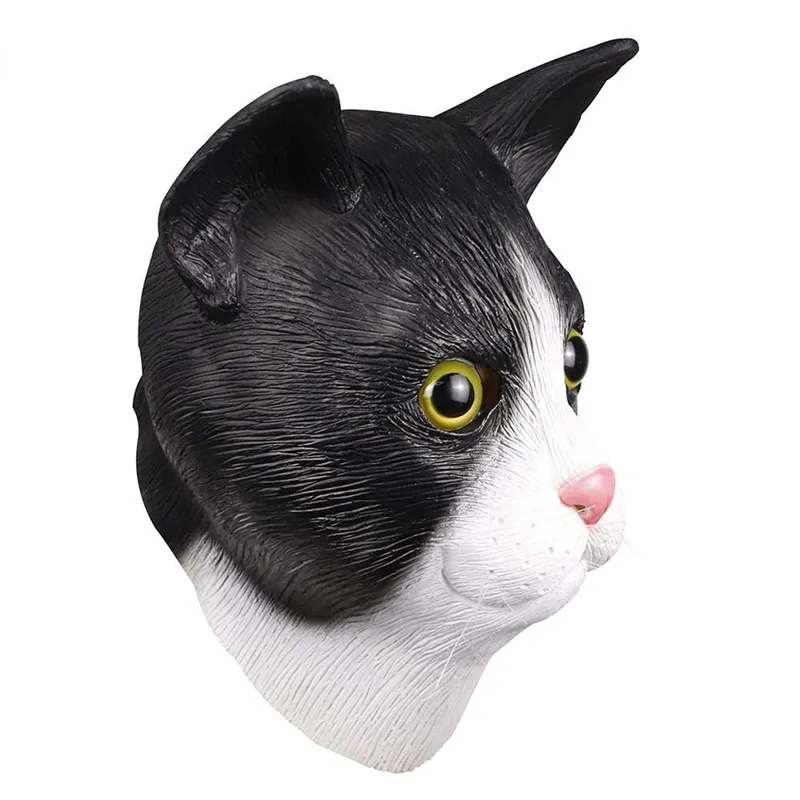 Cute Cat Mask For Halloween Party Black And White Rubber Latex Animal ...