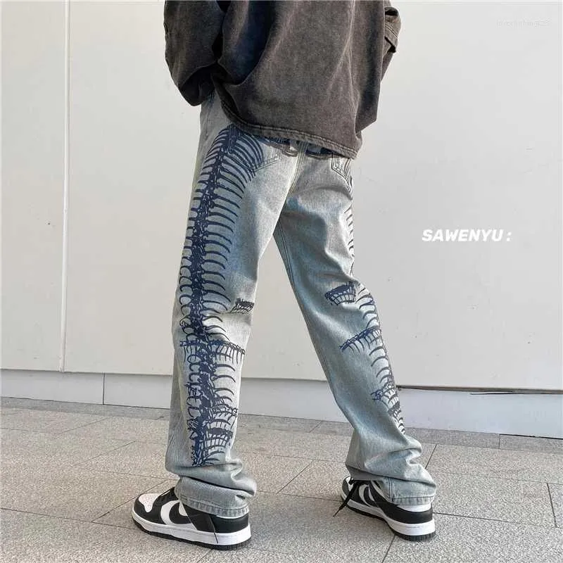 2022 Men's Oversized Black Skeleton Denim Streetwear Jeans With Snake ...