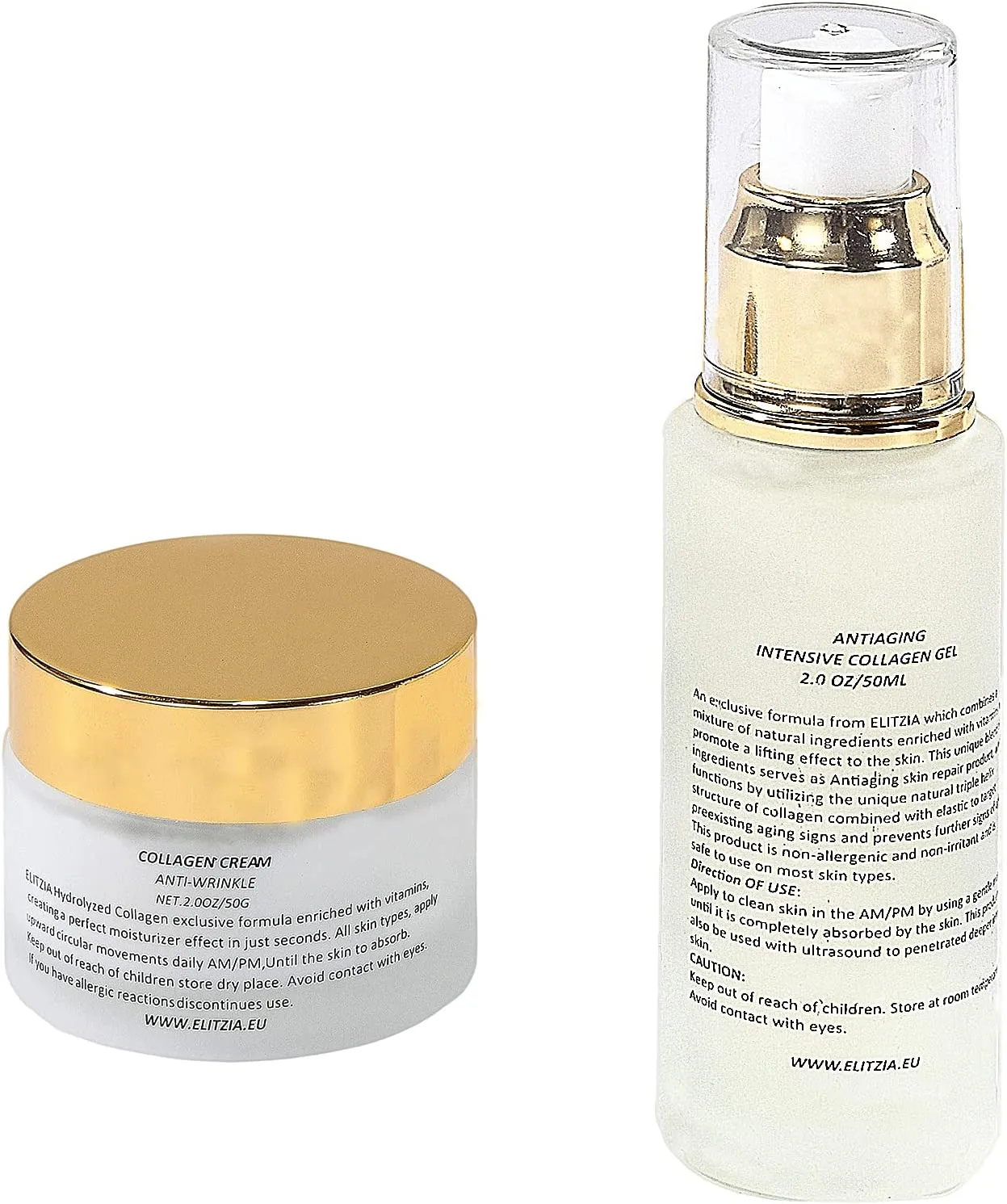 Collagen Facial Cream & Gel Set: Natural Anti-Aging Double Moisturizing ...
