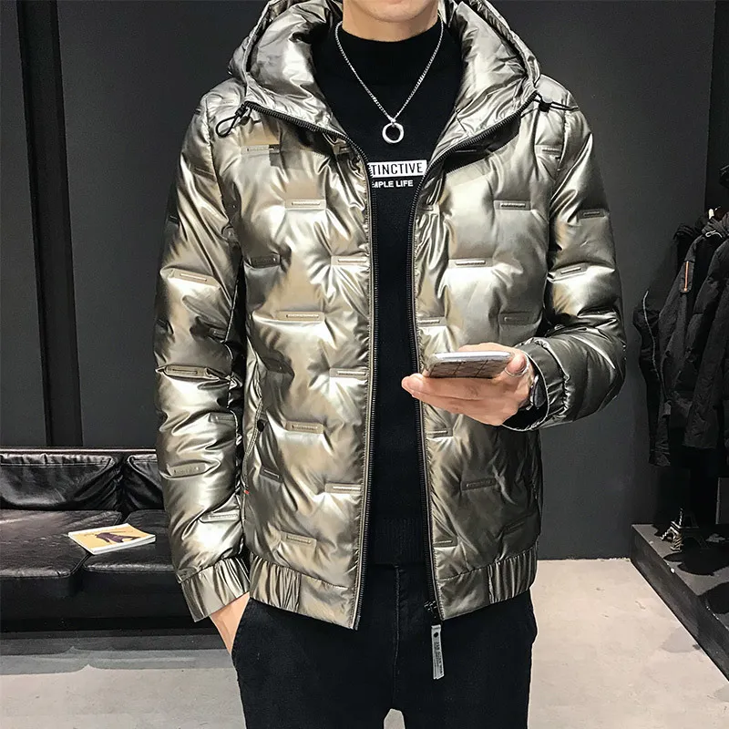 Men's Silver Shiny Winter Down Jacket Products In Men's Warm Hooded ...