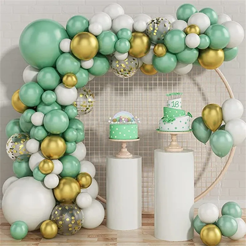 Green Balloons Arch Kit Olive Green Gold White Confetti Balloon Garland ...