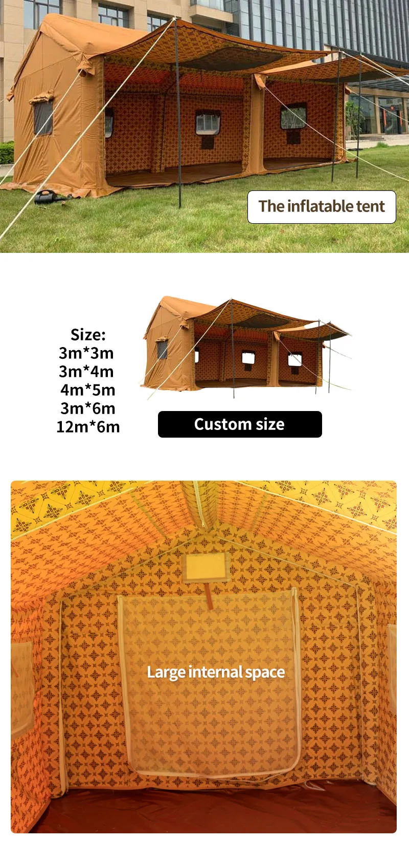 Inflatable Camping Tent 3x3/3x4/4x4/5x6m Waterproof, Durable, Easy ...