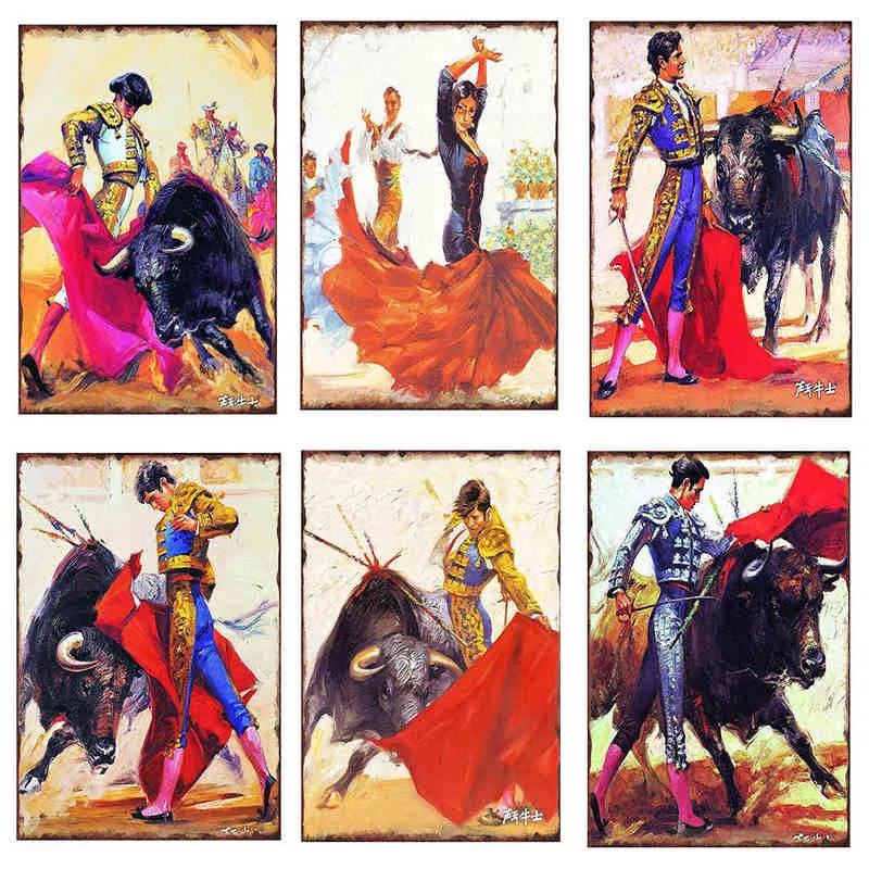 Póster De Toros Españoles Retro De Metal |Letreros De Estaño Vintage ...